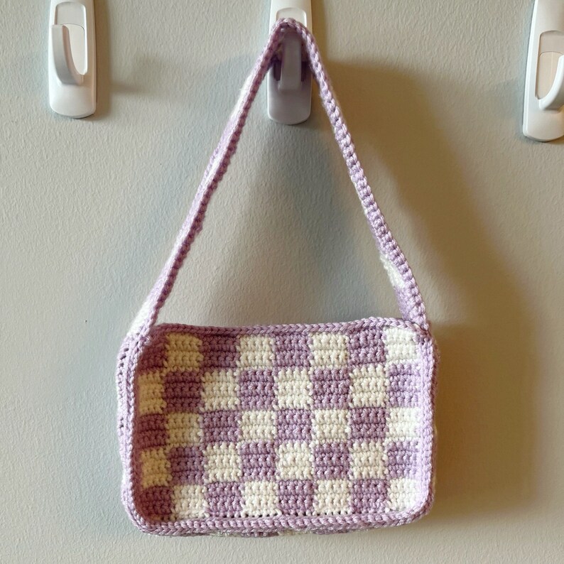 Purple and White Checkered Crochet Bag/purse, 100% Acrylic Yarn ...