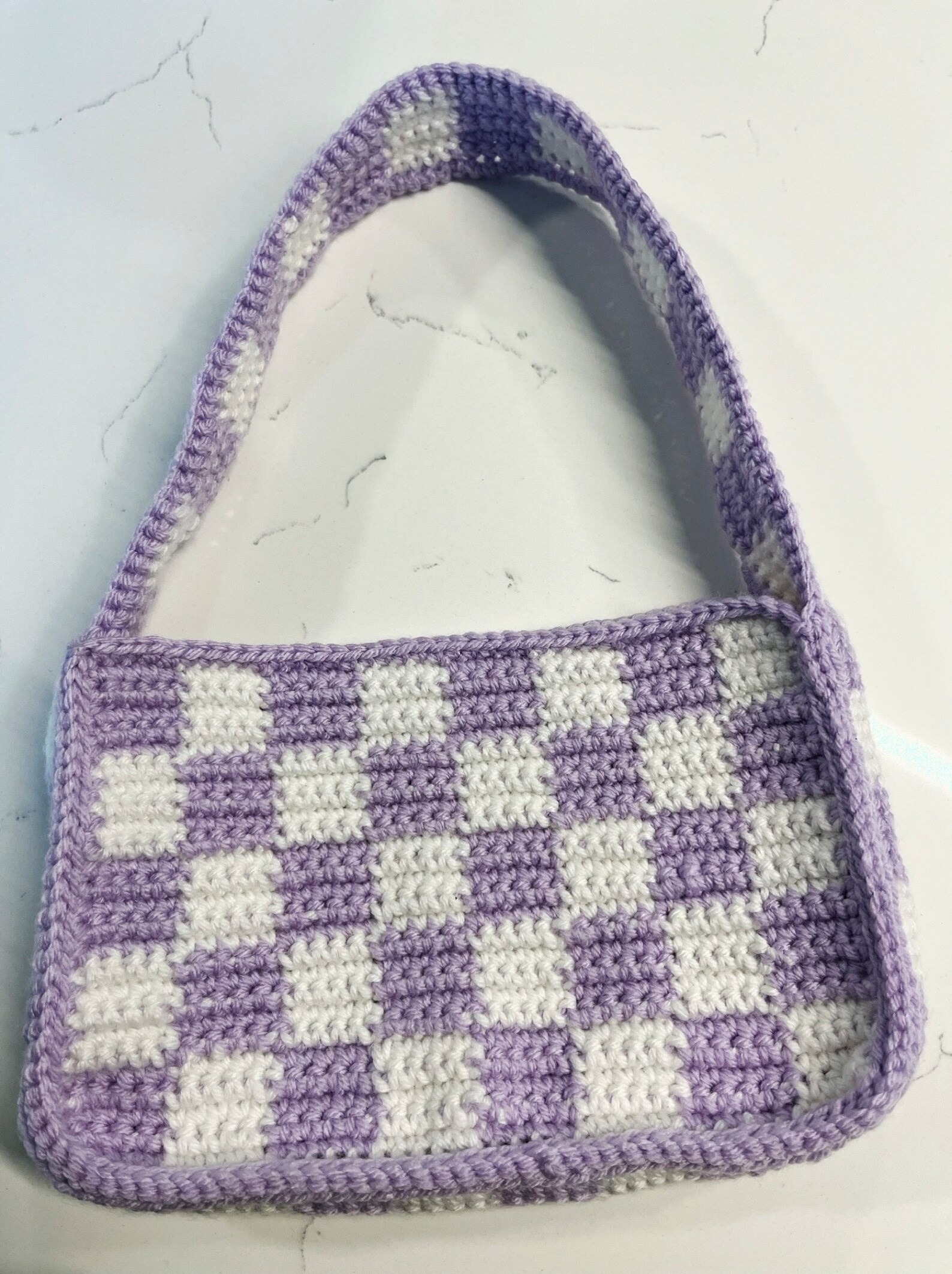 Purple and White Checkered Crochet Bag/purse, 100% Acrylic Yarn ...