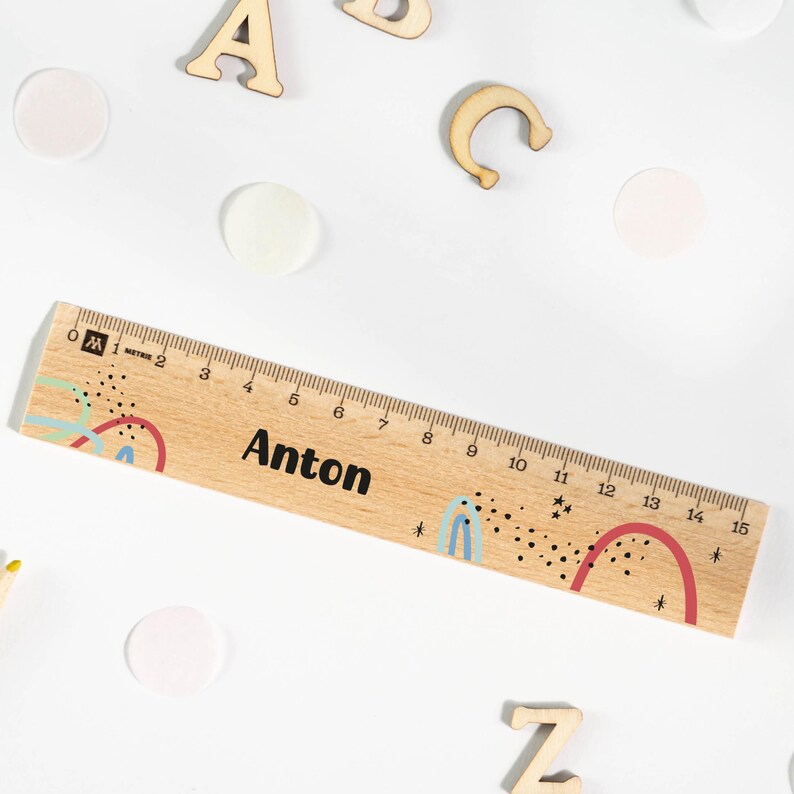 Personalized Ruler With Name, Wooden Ruler With Colorful Design, Back ...