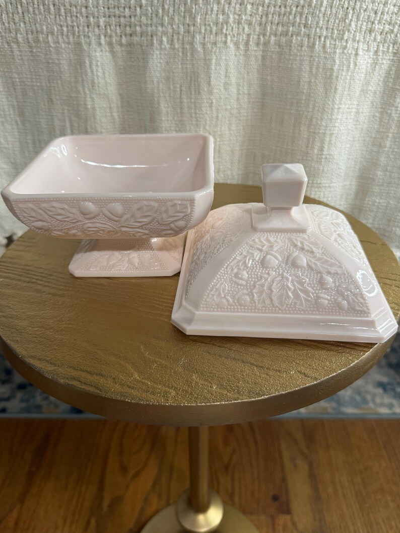 Vintage Shell Pink Milk Glass Square Candy Dish jeanette Glass - Etsy