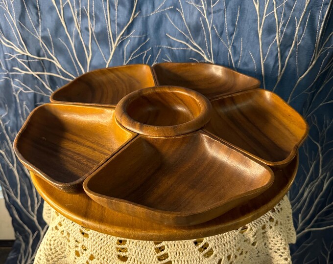 Vintage Lazy Susan Serving Dish in Monkey Pod Wood - Etsy