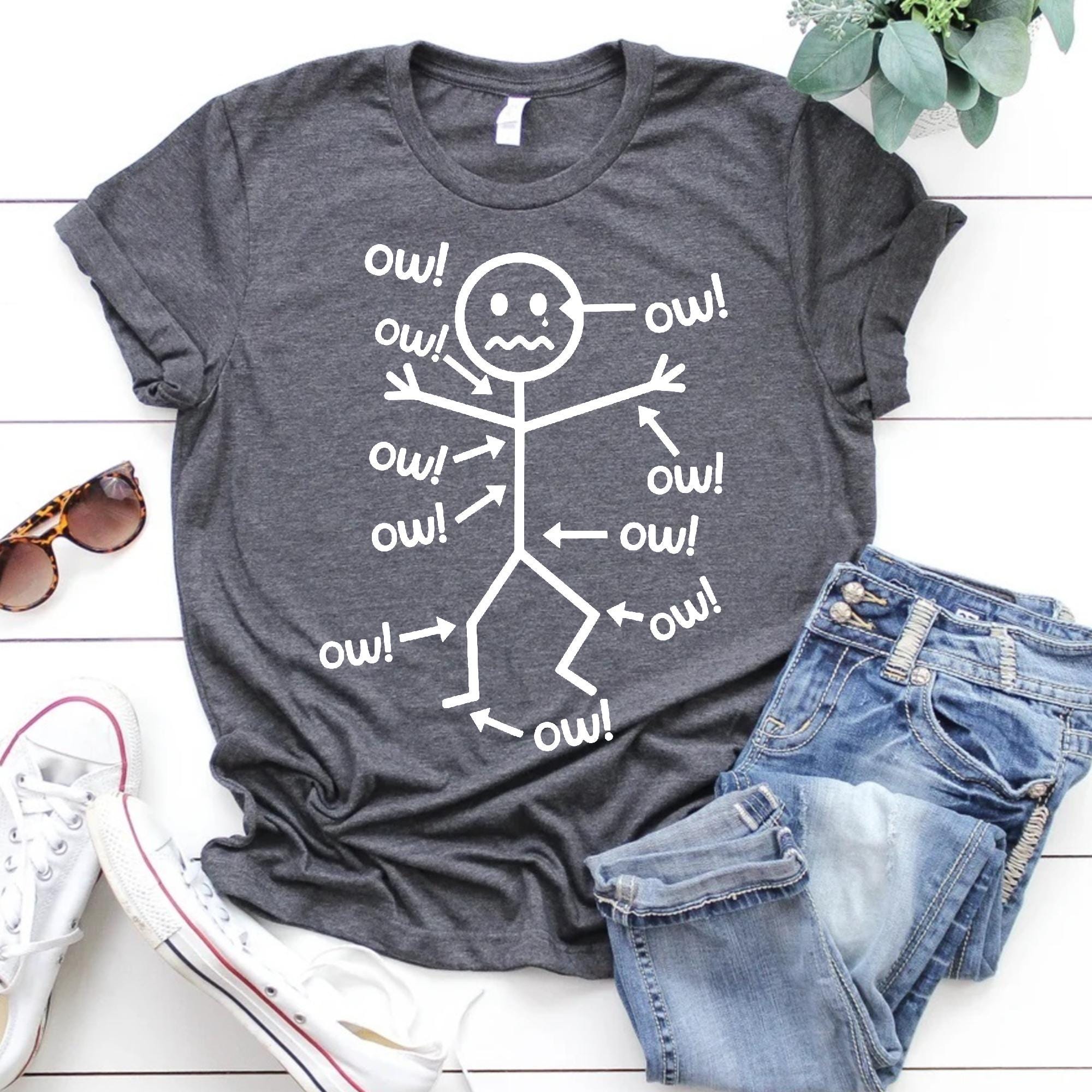 Funny Stick Figure Pain Chart Shirt, Cartoon Body Humor Tee, Silly ...