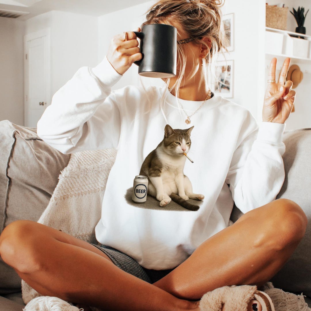 Smoking Cat Meme Sweatshirt, Funny Kitten Humor, Viral Brainrot Sweater ...