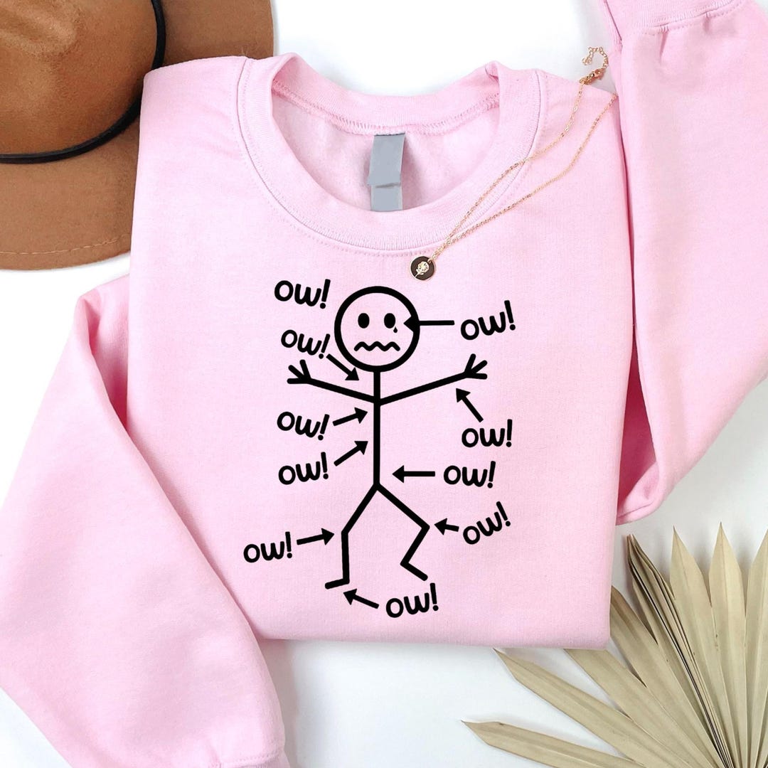 Funny Stick Figure Pain Chart Sweatshirt, Cartoon Body Humor Pullover ...
