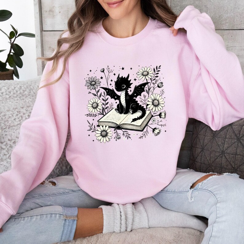 Dragon Book Sweatshirt, Fantasy Bookworm Sweatshirt, Floral Dragon Book ...