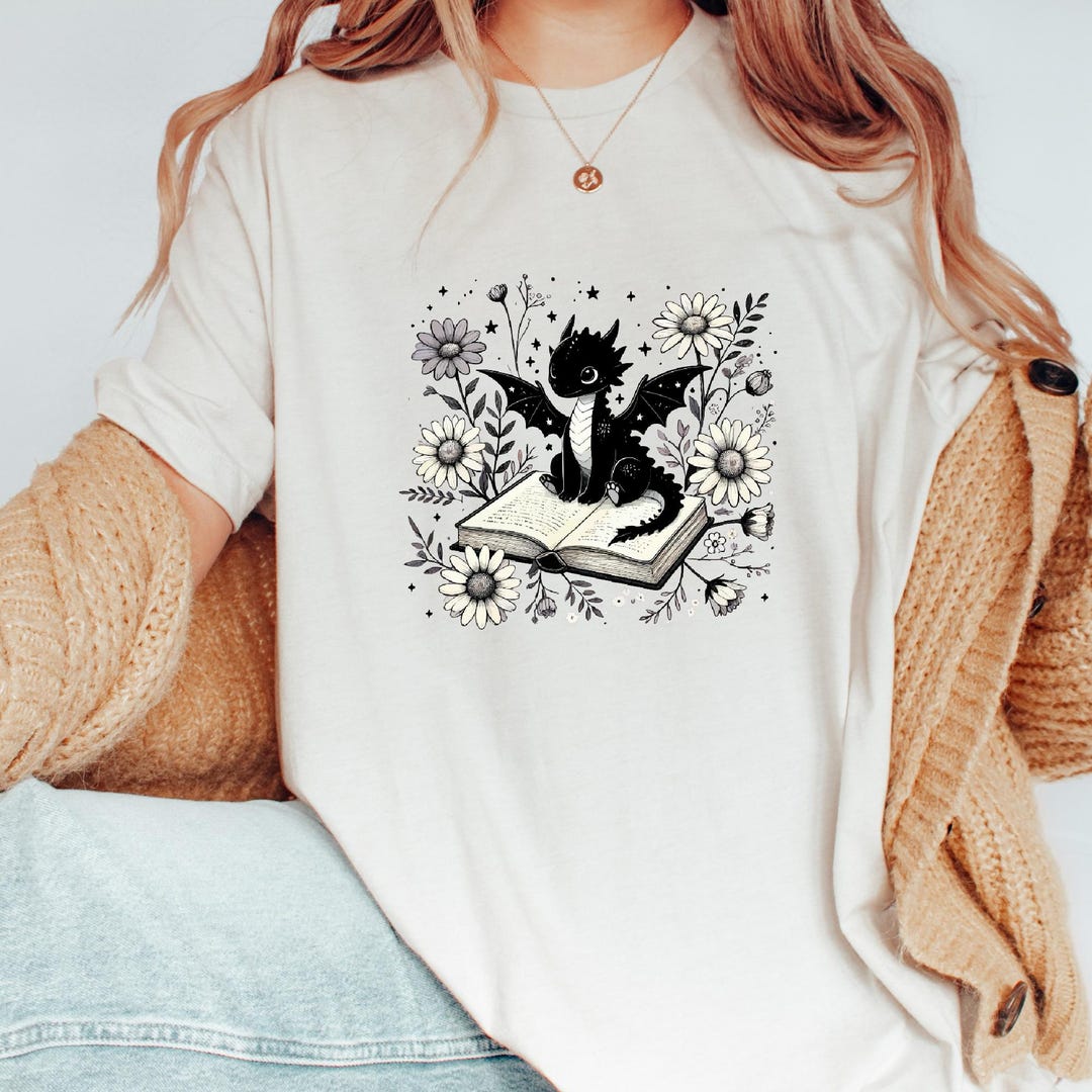 Dragon Book T-shirt, Fantasy Bookworm T Shirt, Floral Dragon Book Lover ...