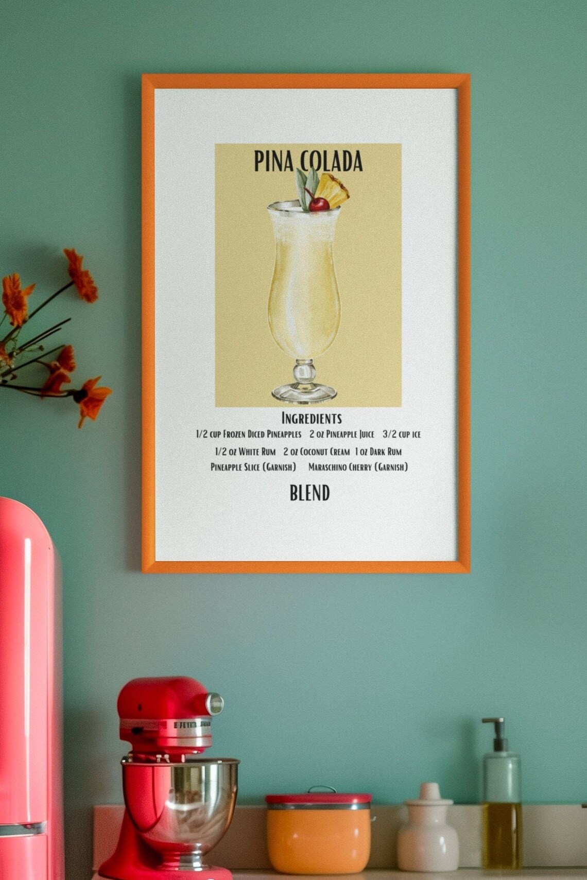 Coctail Art, Pina Colada Recipe, Wall Art, Printable Art, Instant ...