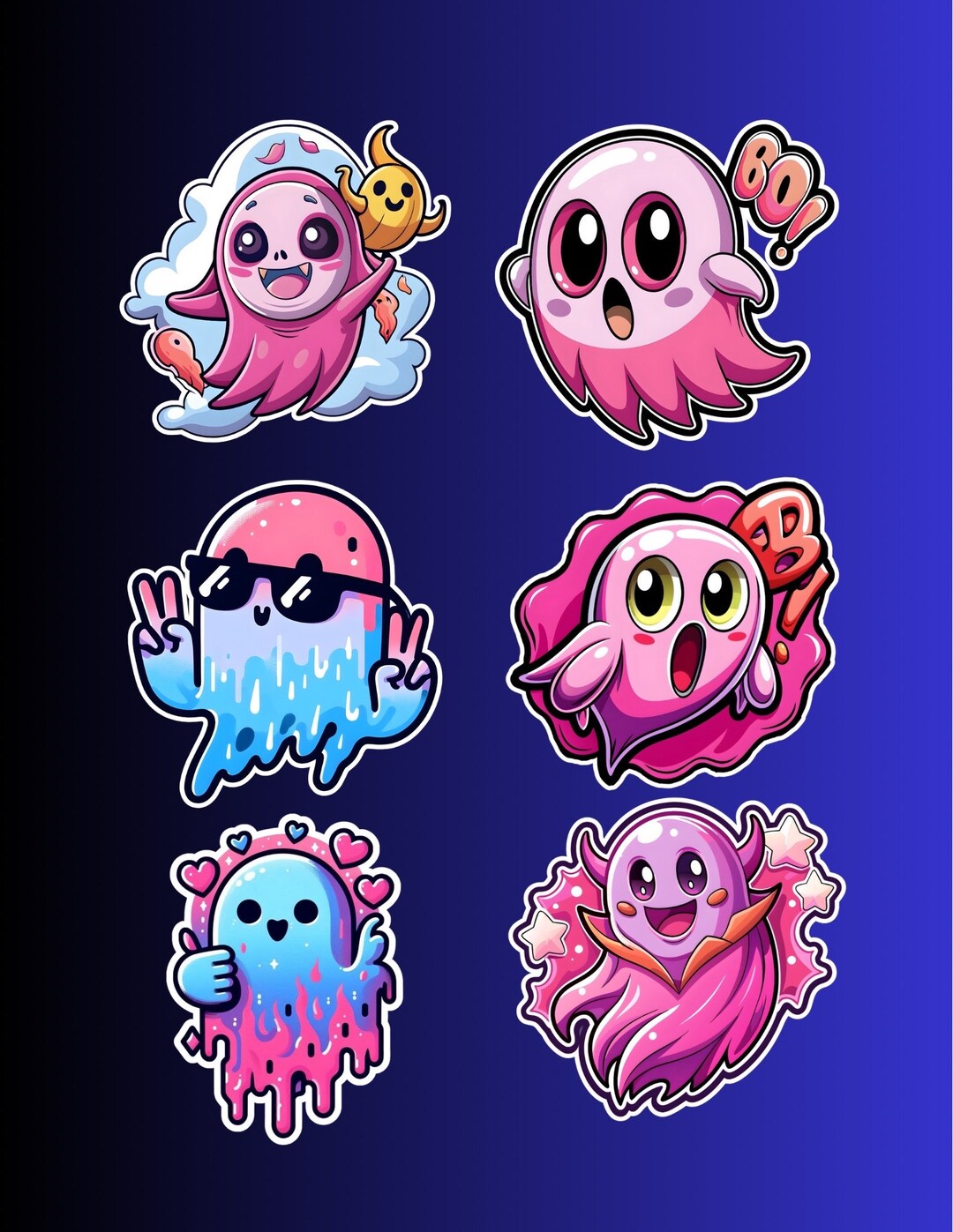 Pink Cute Little Cool Ghost Printable Stickers PDF Sheets, Sticker PDF ...