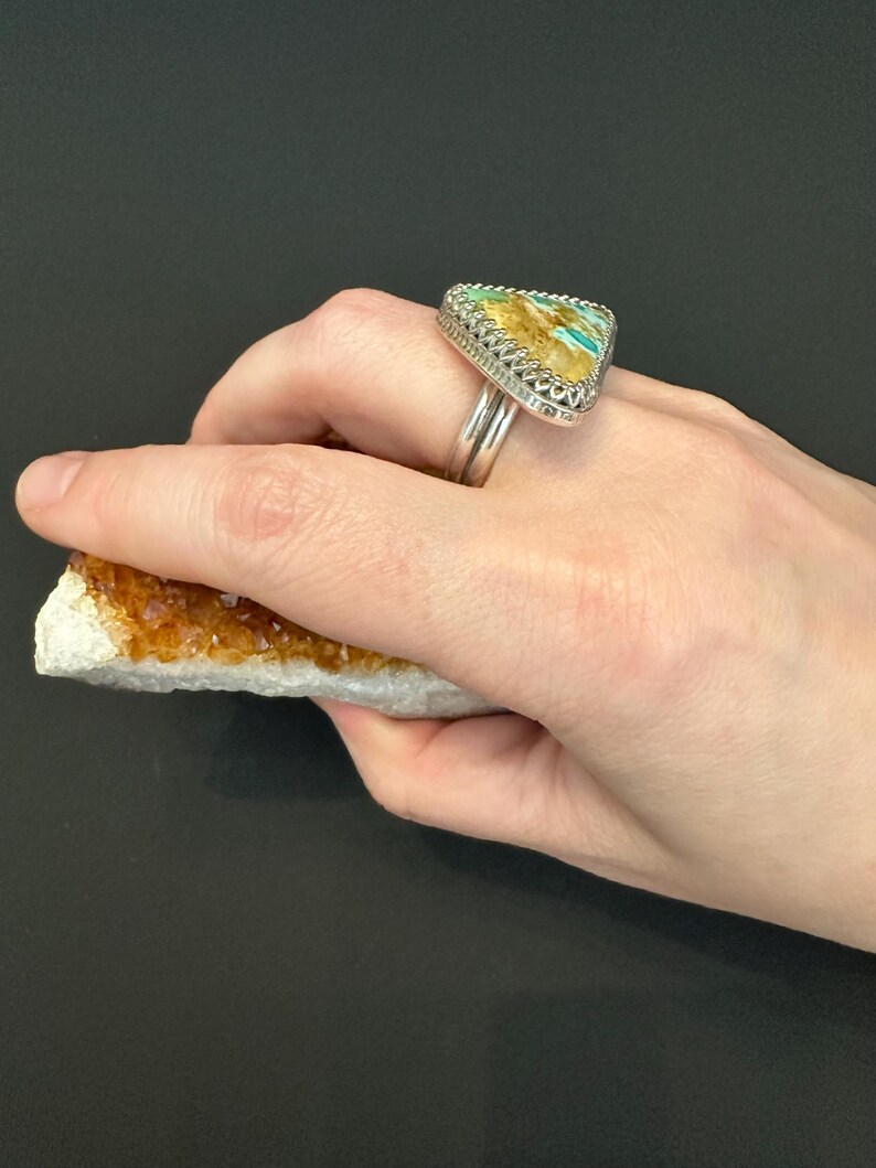 HUGE Natural Royston Turquoise Ring Size US 8.75 Sterling Silver .925, Bohemian, Boho Chic ...