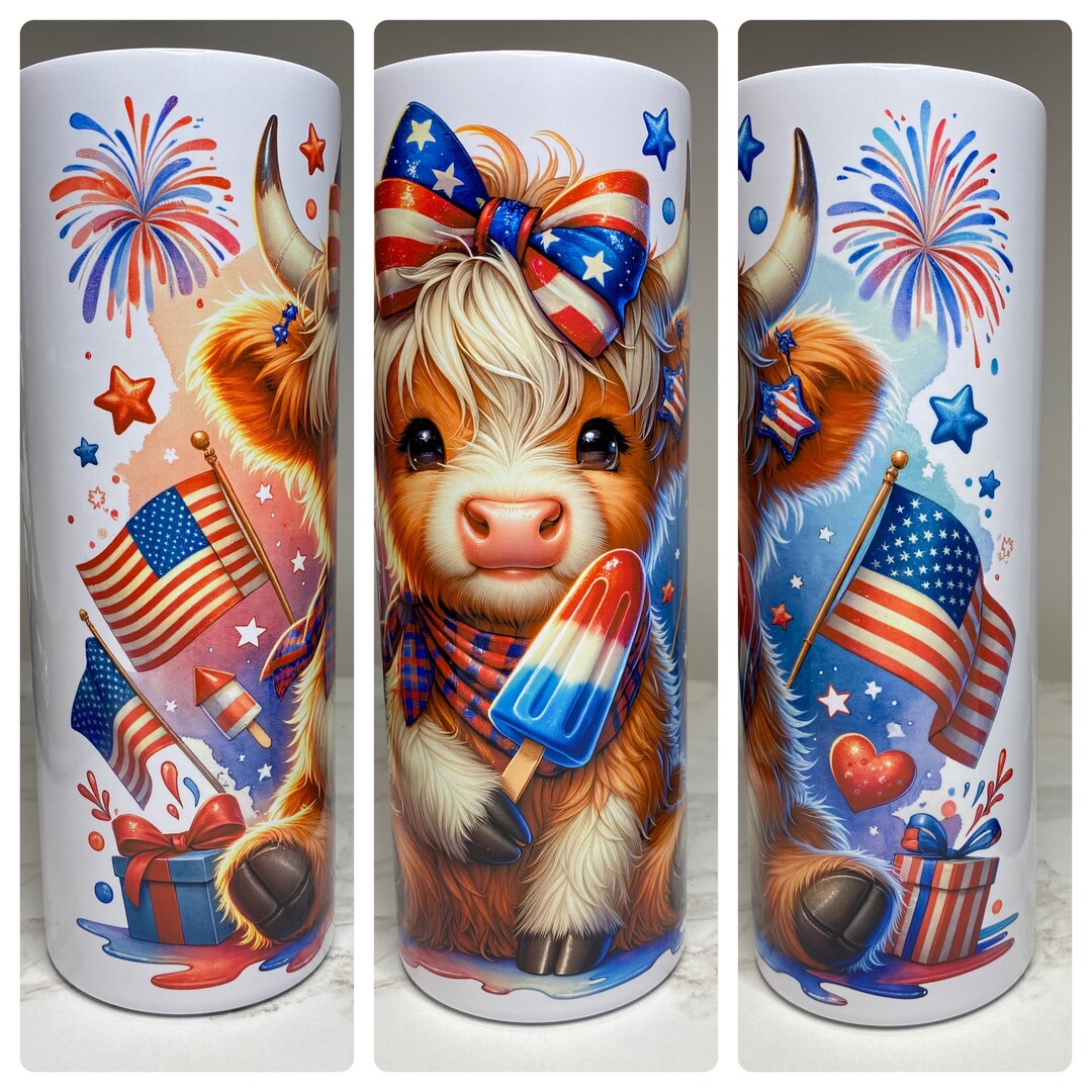 4th of July Highland Cow With Fireworks 20oz or 22oz Tumbler - Etsy