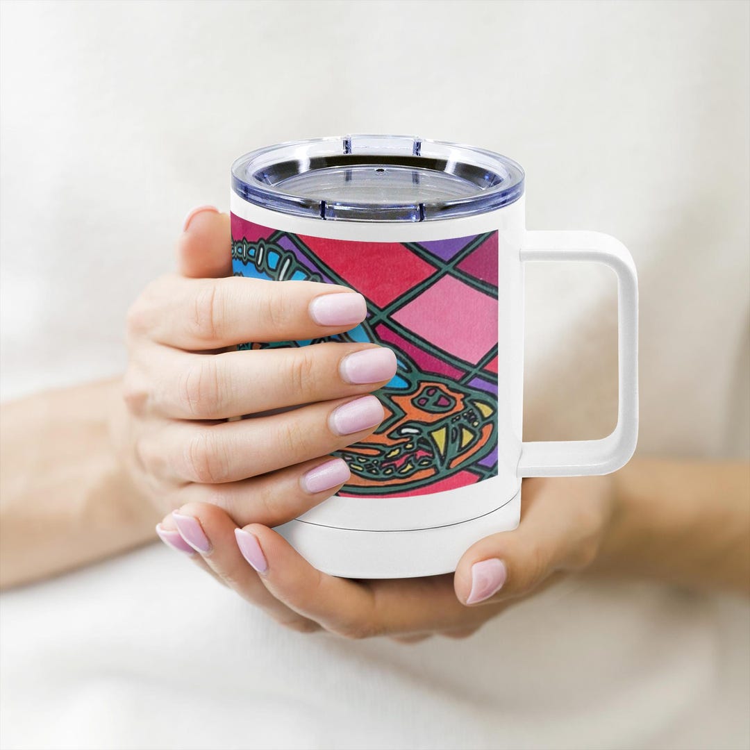 Pink Green Abstract Insulated Stainless Steel Mug, Artistic Travel ...