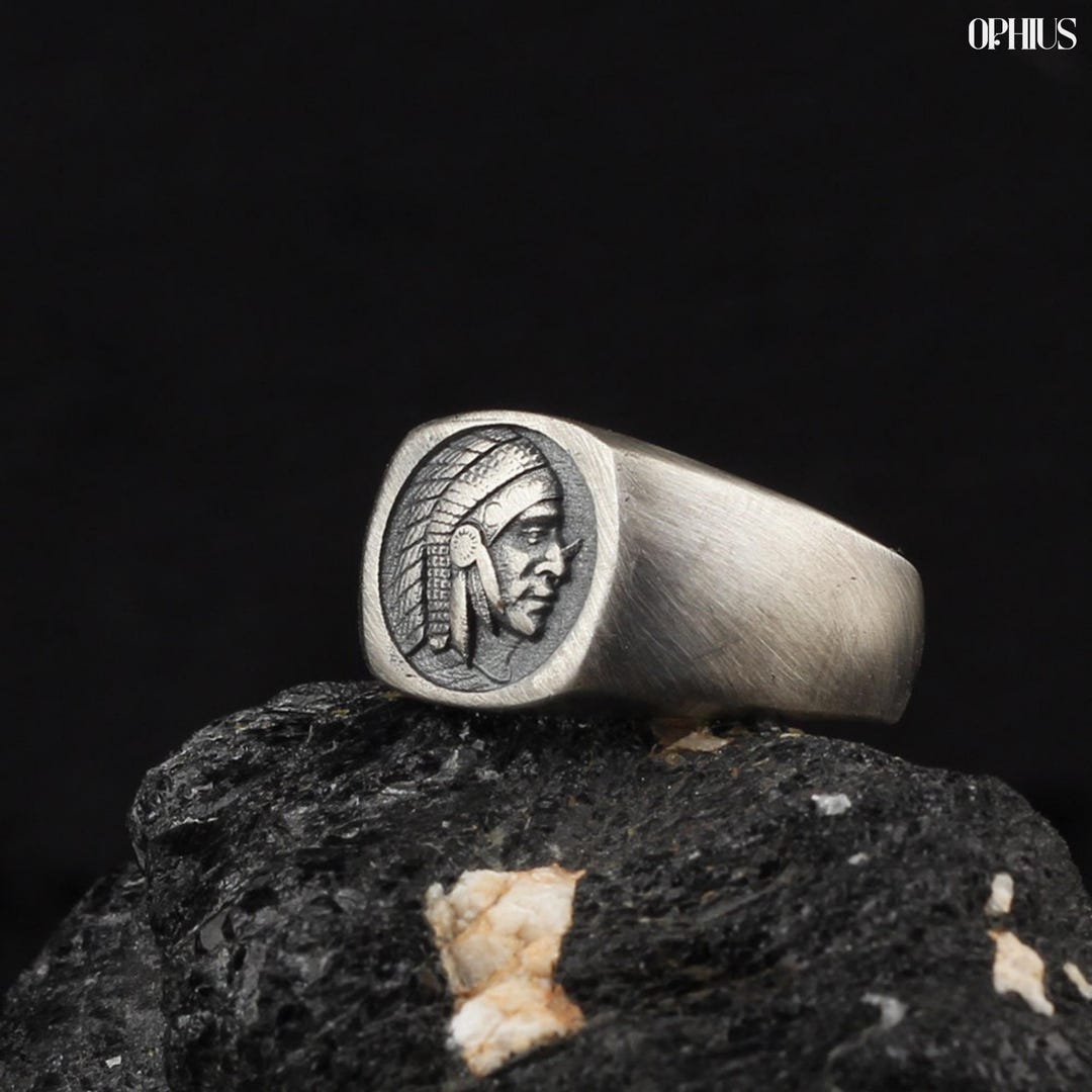 Men's Native American Signet Ring, Silver Tribal Ring, Native American ...
