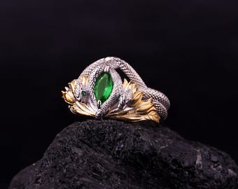 Silver Ring of Aragorn Barahir Ring LOTR Lover Gift Wedding Ring for Women Two Serpents Emerald Ring Men Valentine Gift for Boyfriend Etsy
