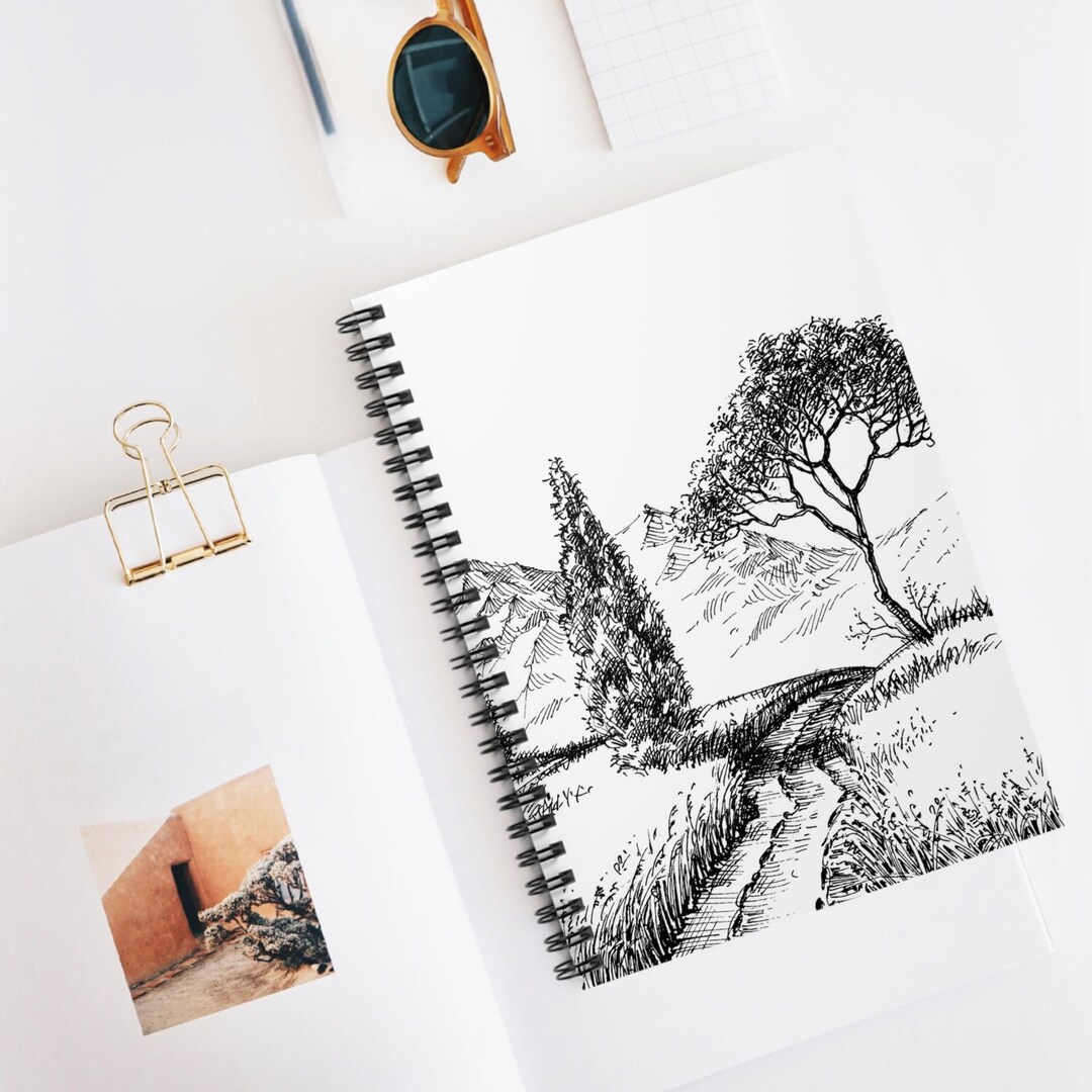Hand-drawn Mountain Landscape Spiral Notebook | Ruled Journal - Etsy