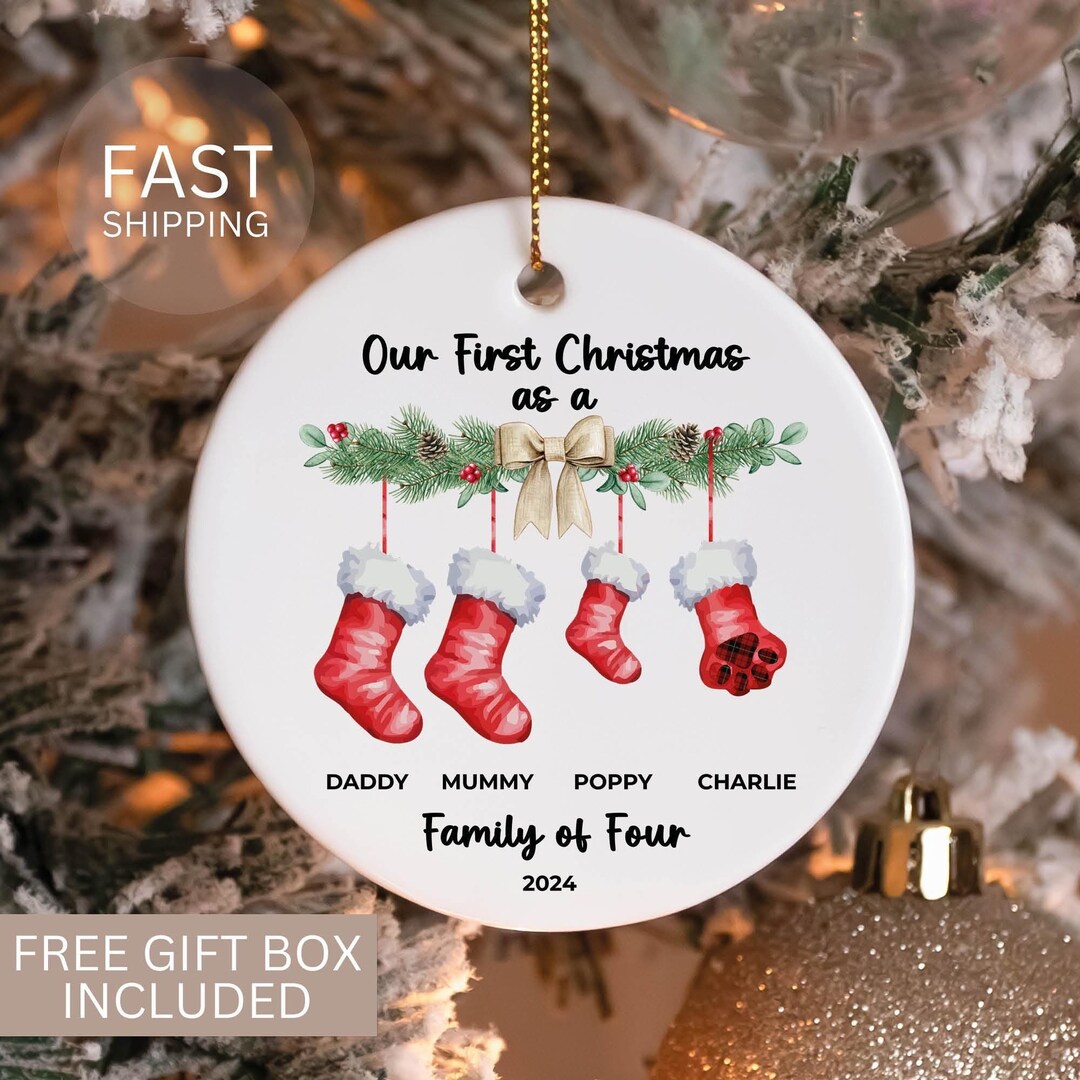 Personalised First Christmas as a Family of 4 Bauble, Baby First ...
