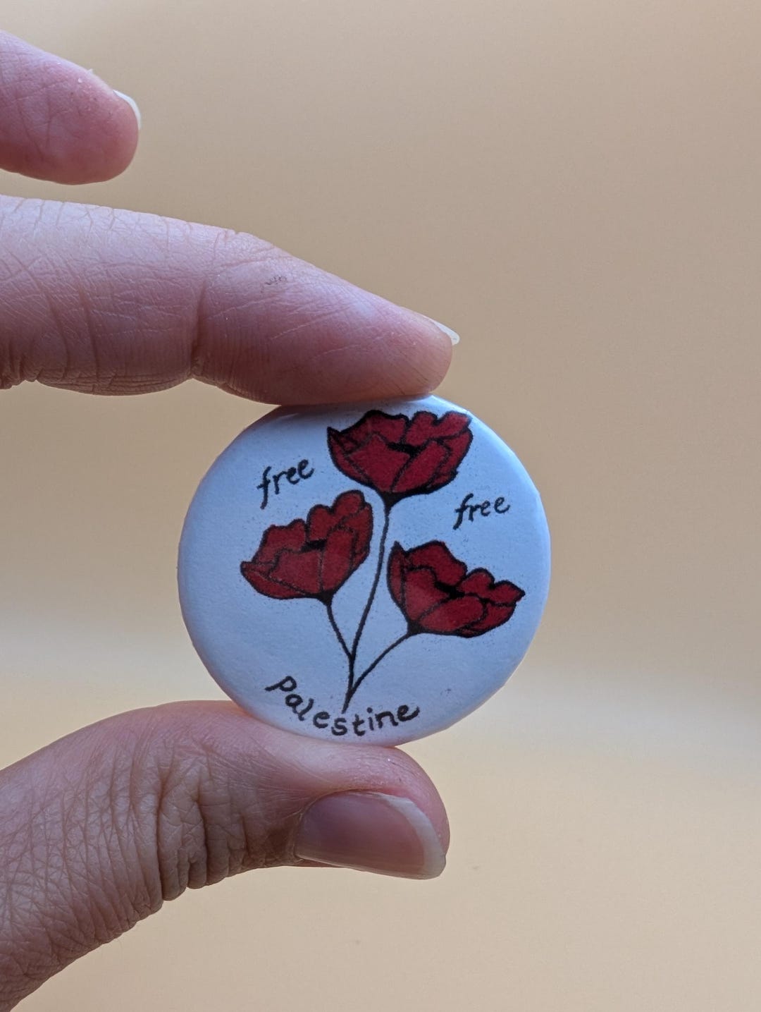 Hand-drawn Free Free Palestine Red Poppy Button Pin - Etsy