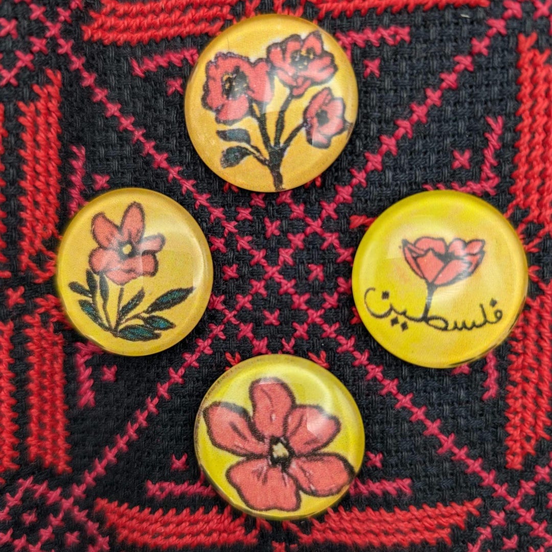 Handcrafted Palestinian Red Poppy Flower Pattern With Yellow Background ...