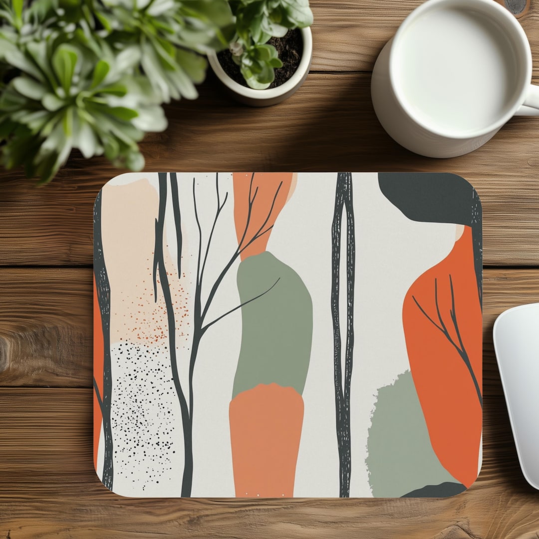 Rectangle Mouse Pad, Minimalist Abstract Forest Design, Office Desk ...