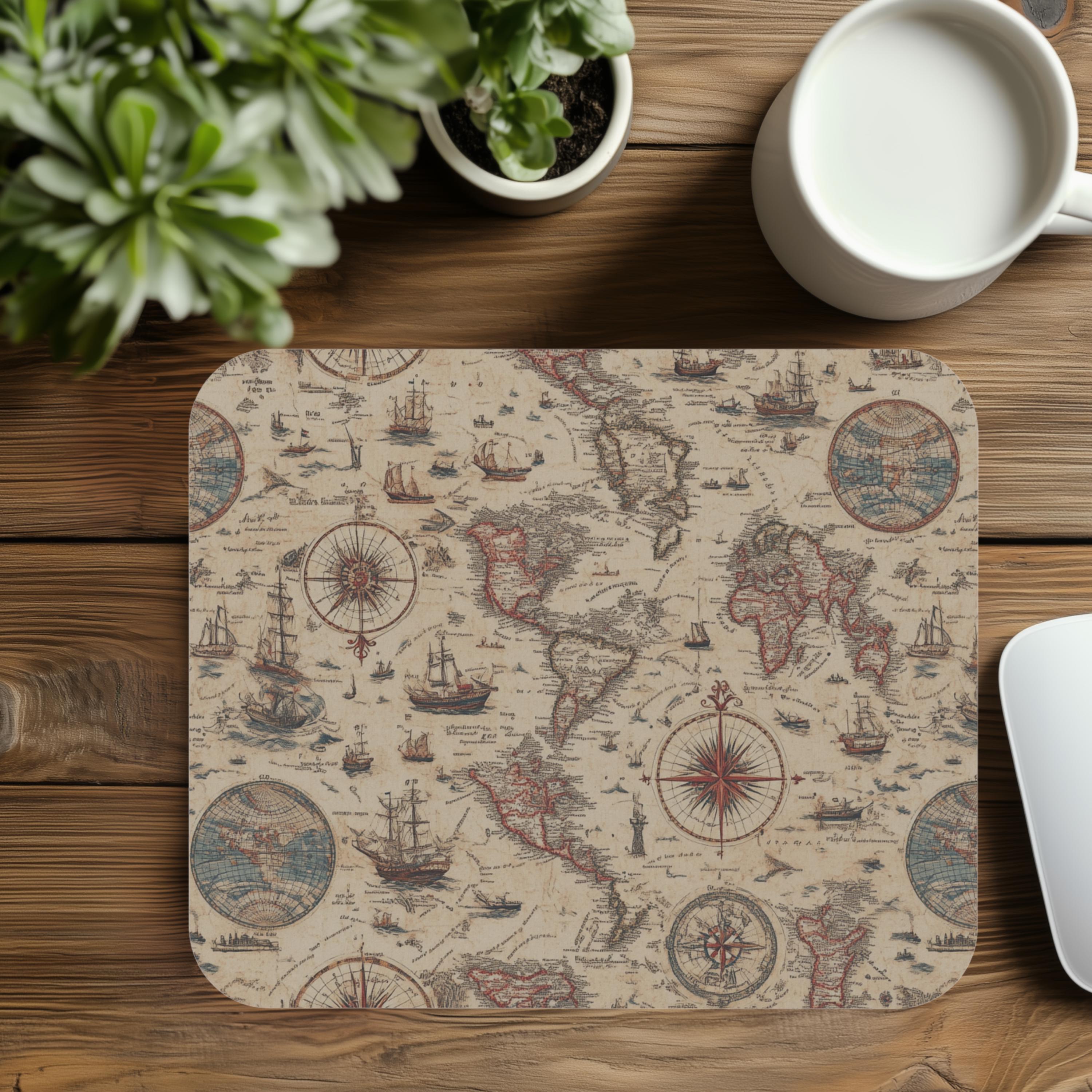 Vintage World Map Mouse Pad, Antique Map Desk Mat, Retro Cartography ...
