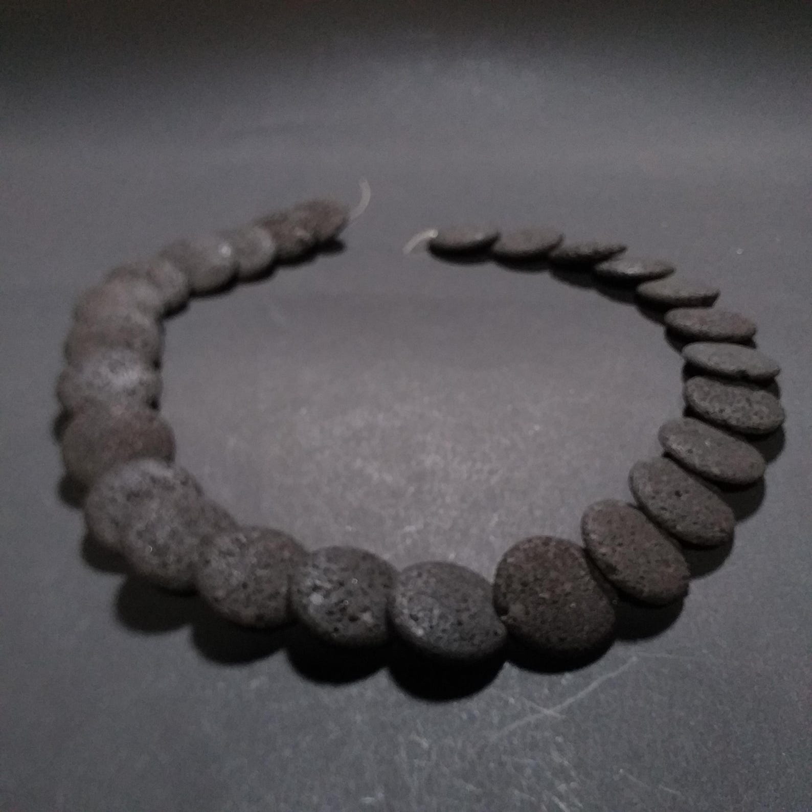 20mm Natural Black Lava Round Disc Overlapped Beads Full Strand ...