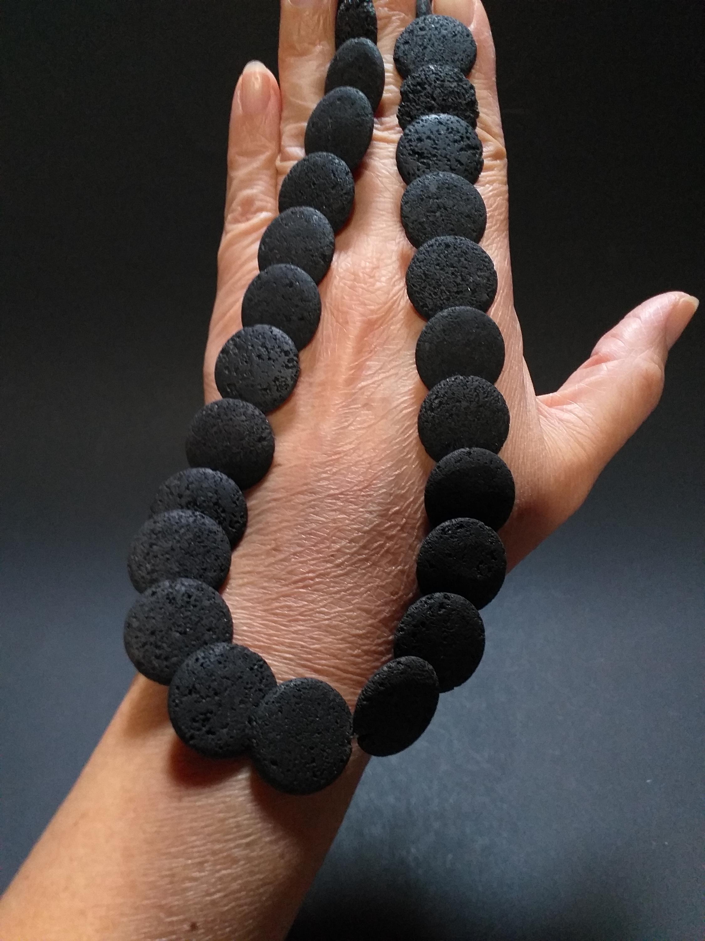 20mm Natural Black Lava Round Disc Overlapped Beads Full Strand ...