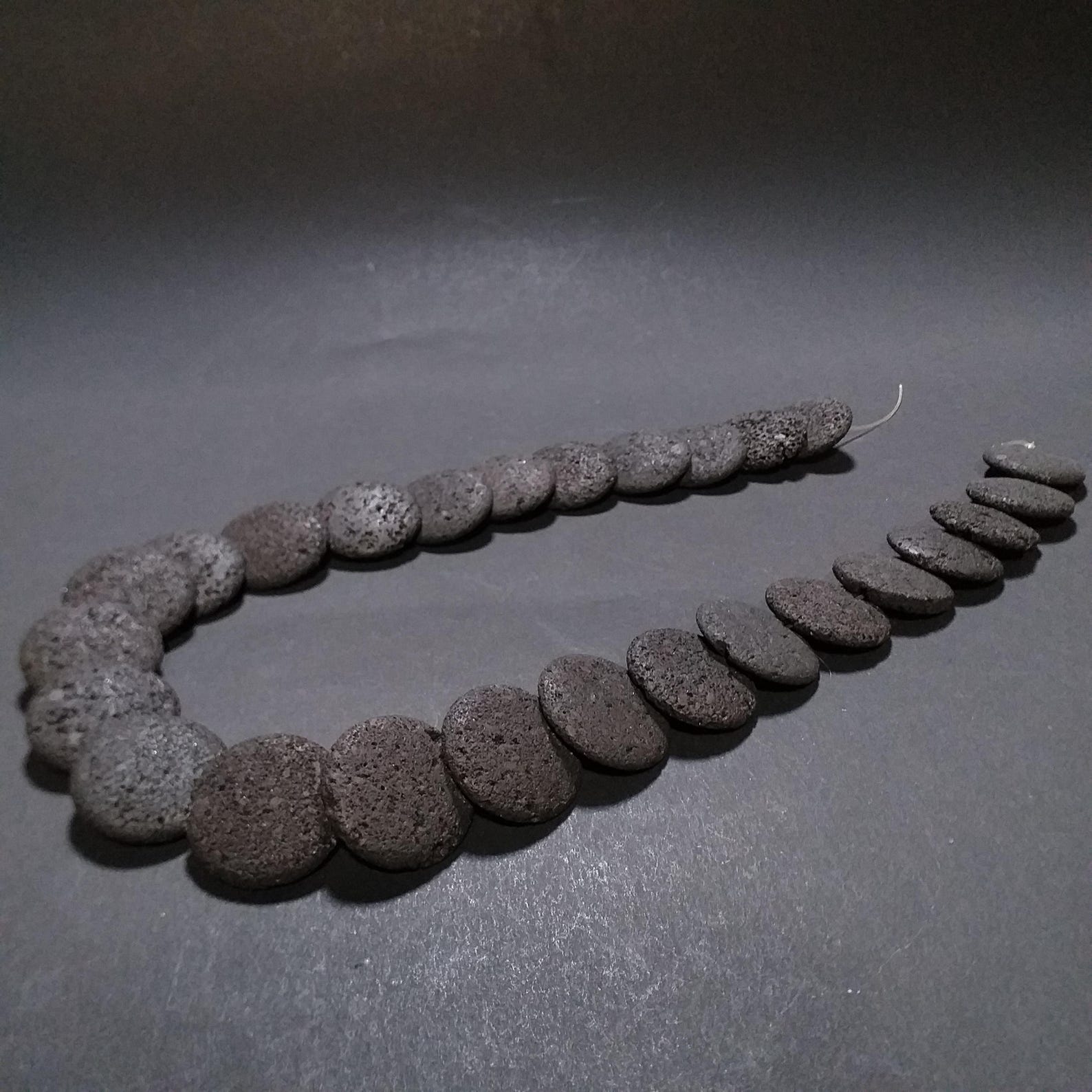 20mm Natural Black Lava Round Disc Overlapped Beads Full Strand ...