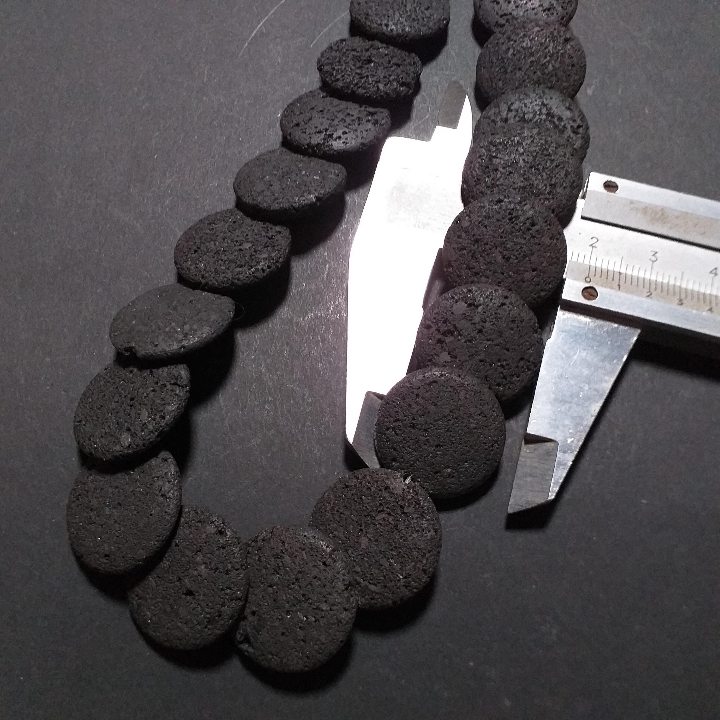 20mm Natural Black Lava Round Disc Overlapped Beads Full Strand ...