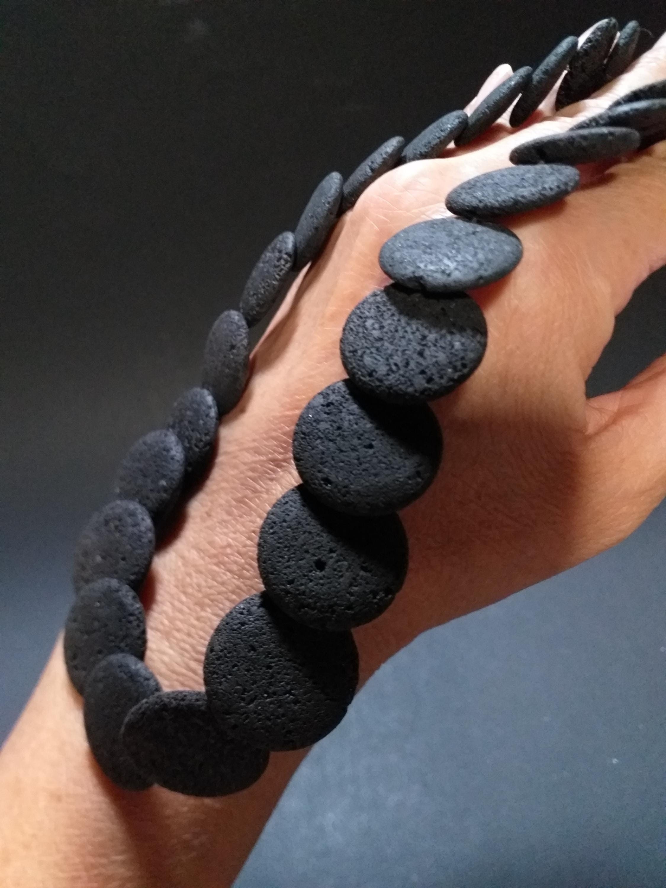 20mm Natural Black Lava Round Disc Overlapped Beads Full Strand ...