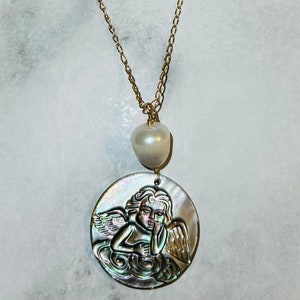 Pearl Angel Baby Necklace - 14k Gold Filled Chain - Etsy