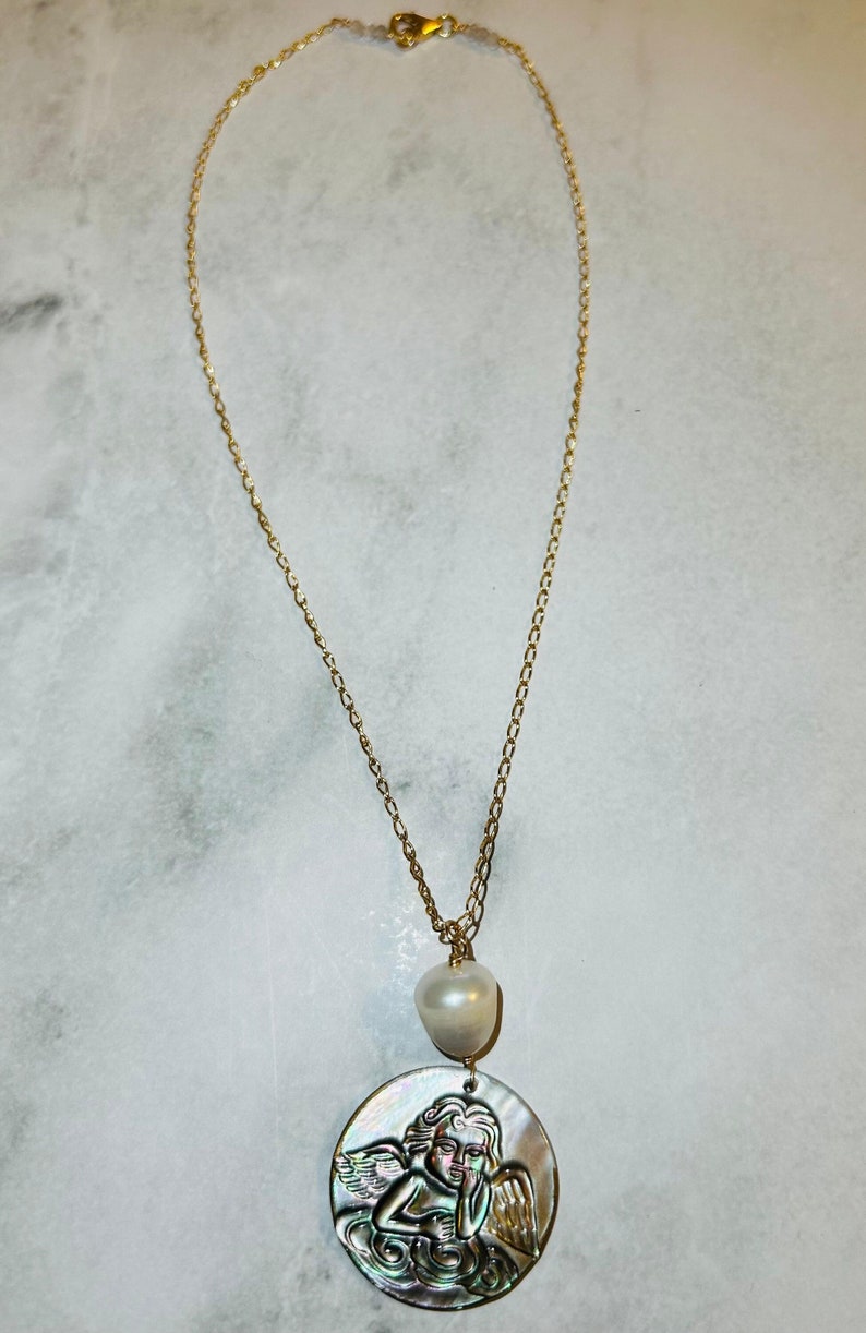 Pearl Angel Baby Necklace - 14k Gold Filled Chain - Etsy