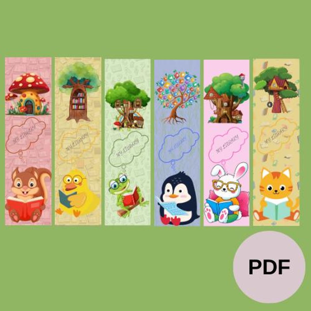 6-piece Printable Animal Bookmarks for Kids, Kid's Bookmark, Printable ...