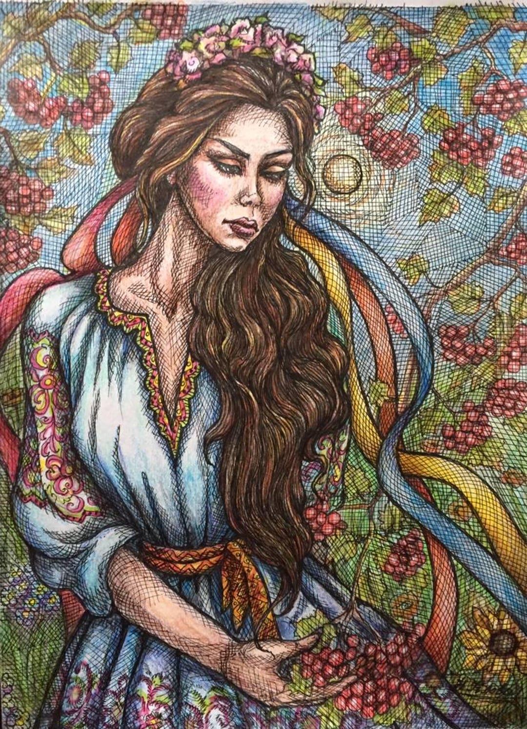 Drawing on Paper kalyna Girl Handmade, Ukrainian Artist. Exclusive ...