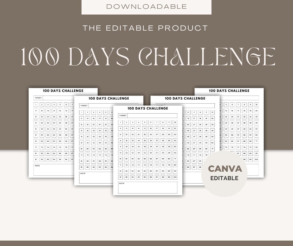 White 100 Days Challenge Habit Checklist Planner, Minimalist Tracker ...