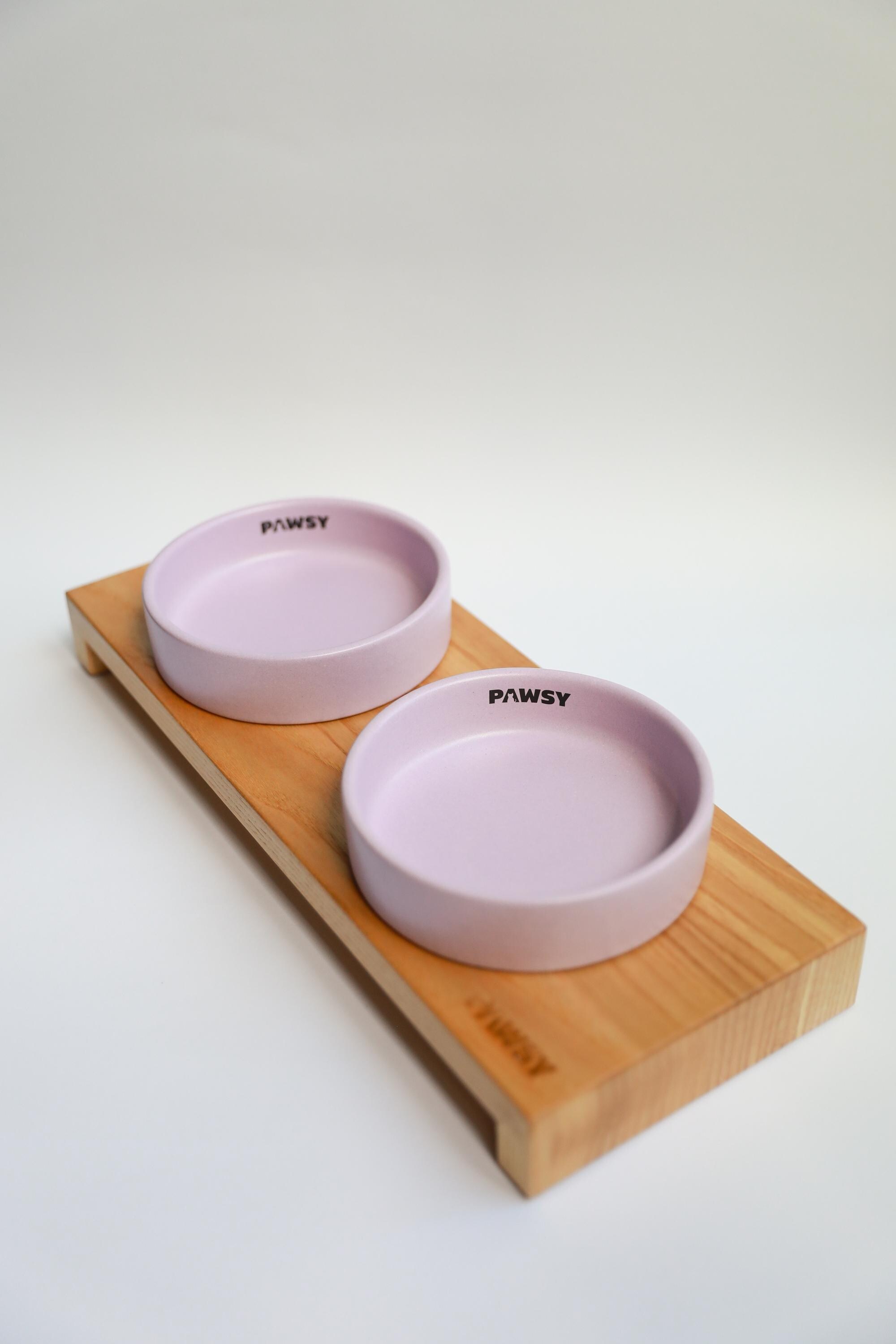 Double Wooden Feed Station With Two Ceramic Bowls for Cats and Small ...
