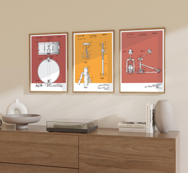 6 Pc Drummer Patent Prints Bundle | Printable Jazz Art | Retro Polaroid ...