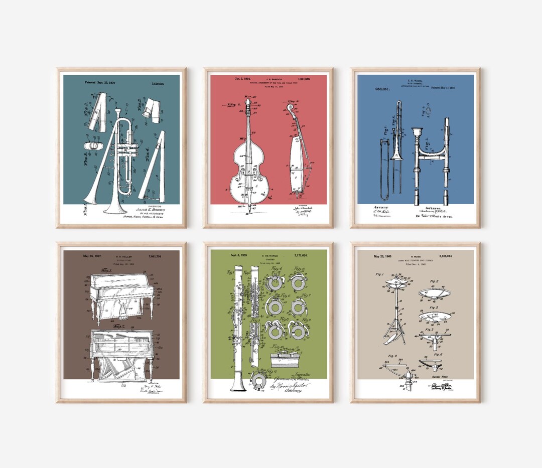 6 Pc Jazz Band Patent Prints Bundle | Printable Jazz Art | Retro ...