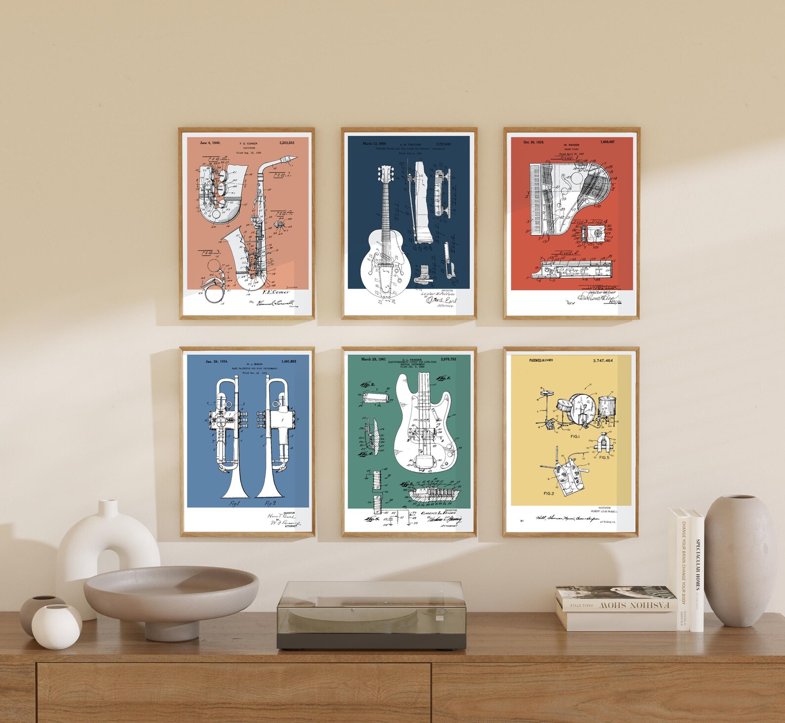 6 Pc Big Band Patent Prints Bundle | Printable Jazz Art | Retro ...
