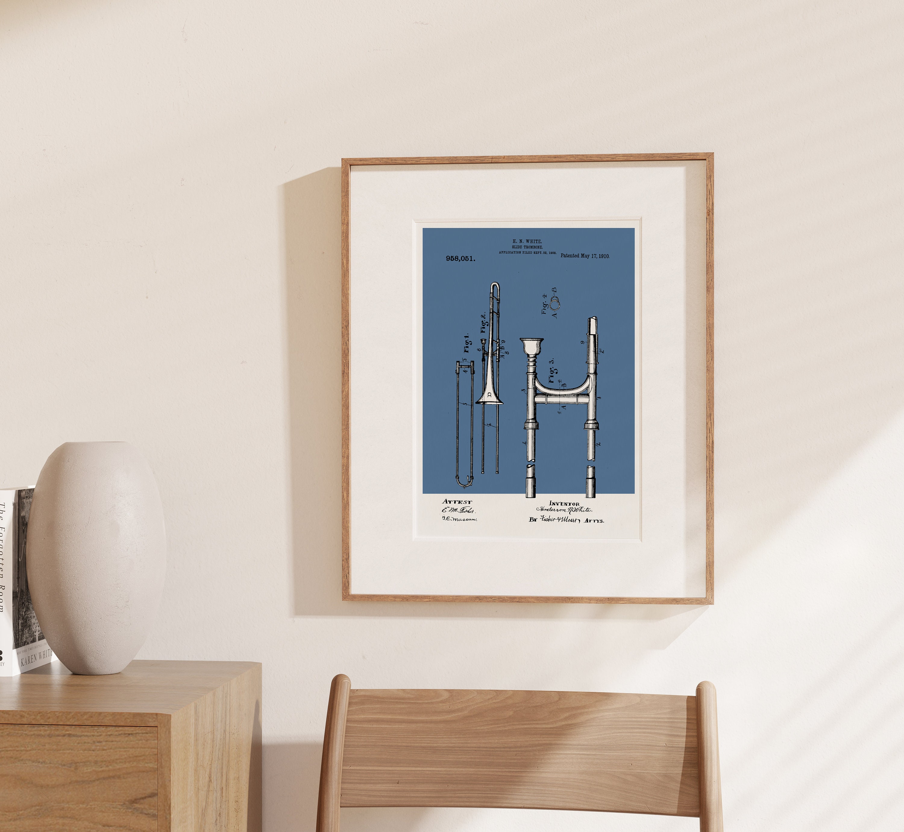 Trombone Patent Print | Printable Wall Art | Brass Instrument | Digital ...