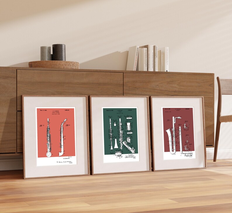 6 Pc Woodwind Section Patent Prints Bundle | Printable Art | Retro ...
