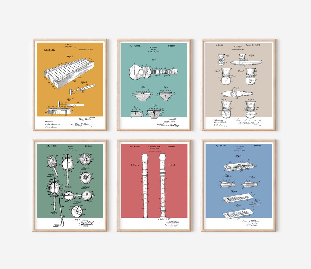 6 Pc Children's Instruments Patent Prints Bundle | Printable Art ...