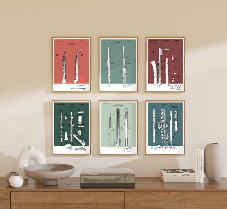 6 Pc Woodwind Section Patent Prints Bundle | Printable Art | Retro ...
