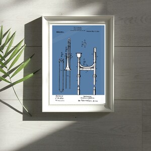 Trombone Patent Print | Printable Wall Art | Brass Instrument | Digital ...