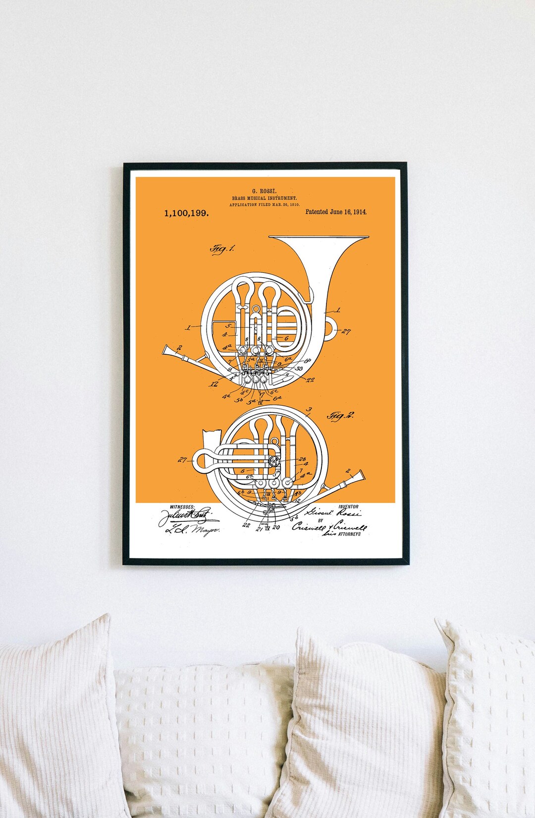 French Horn Patent Print | Printable Wall Art | Brass Instrument ...