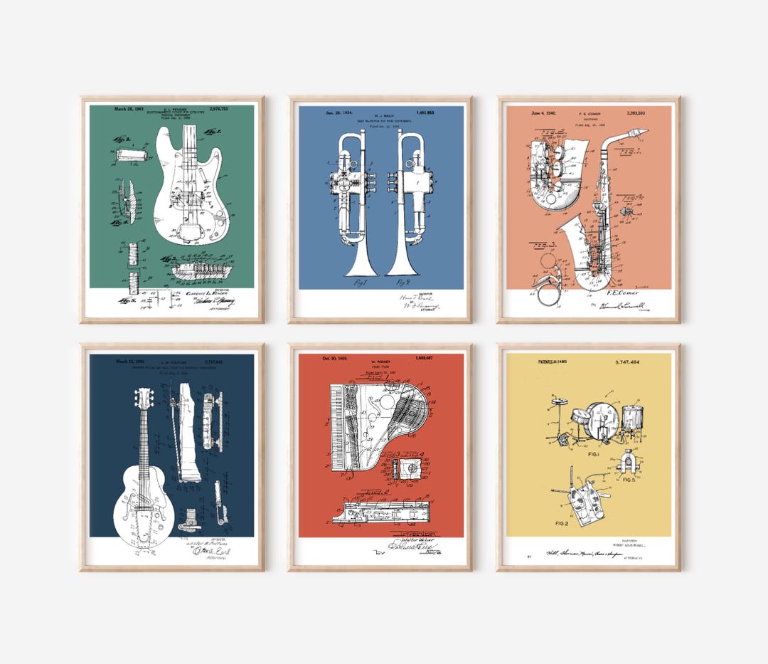 6 Pc Big Band Patent Prints Bundle | Printable Jazz Art | Retro ...