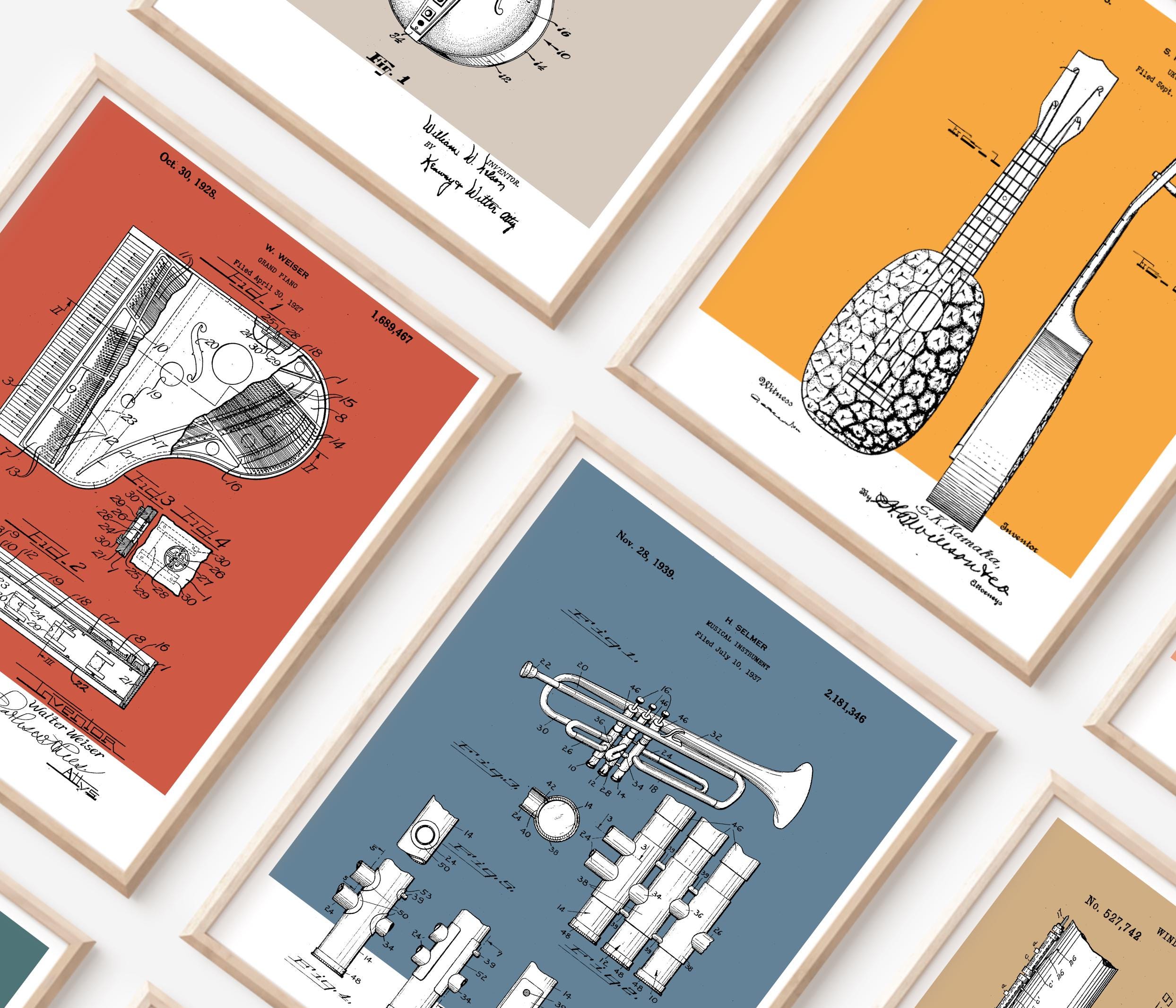 6 Pc Woodwind Section Patent Prints Bundle | Printable Art | Retro ...
