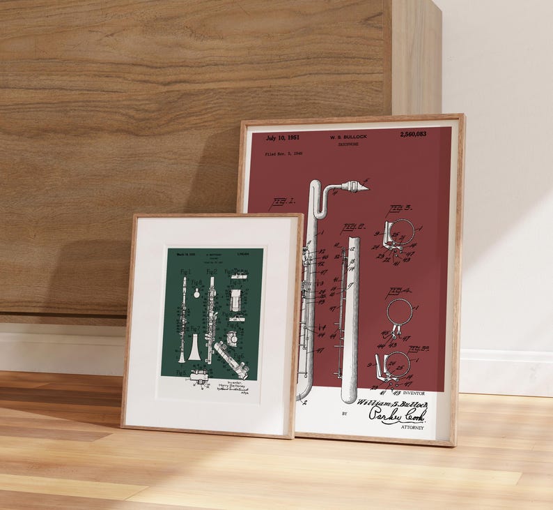 6 Pc Woodwind Section Patent Prints Bundle | Printable Art | Retro ...