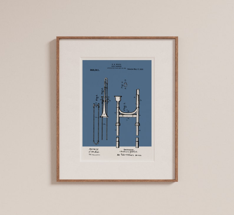 Trombone Patent Print | Printable Wall Art | Brass Instrument | Digital ...