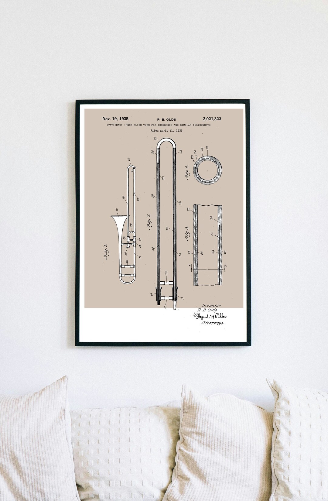 Trombone Patent Print | Printable Wall Art | Brass Instrument | Digital ...