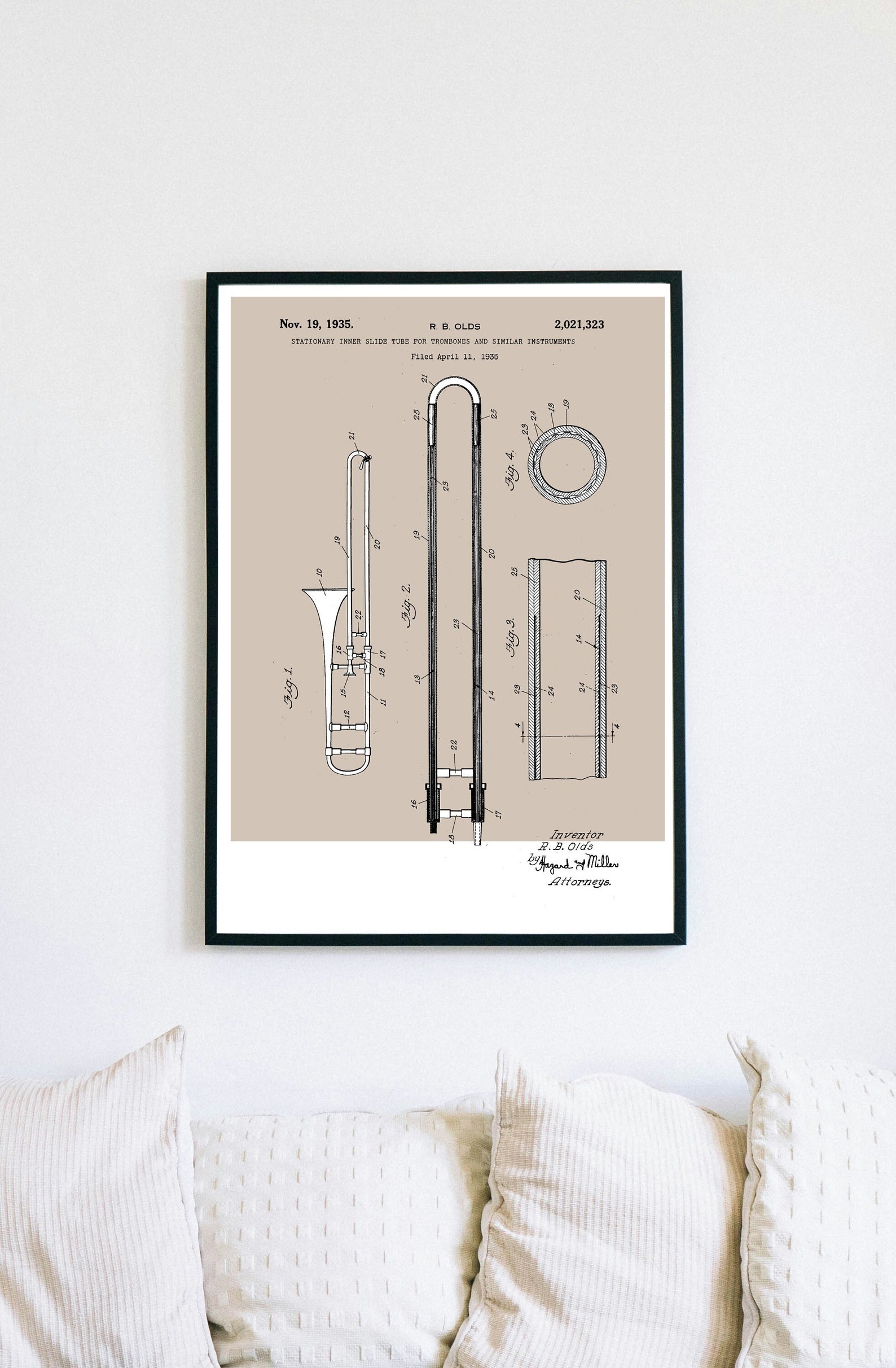 Trombone Patent Print | Printable Wall Art | Brass Instrument | Digital ...