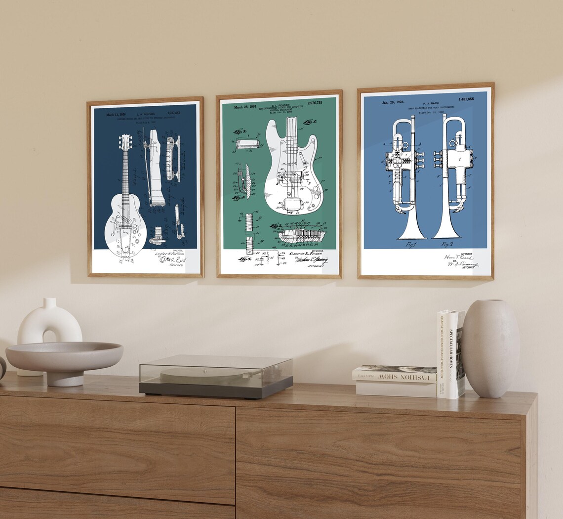6 Pc Big Band Patent Prints Bundle | Printable Jazz Art | Retro ...